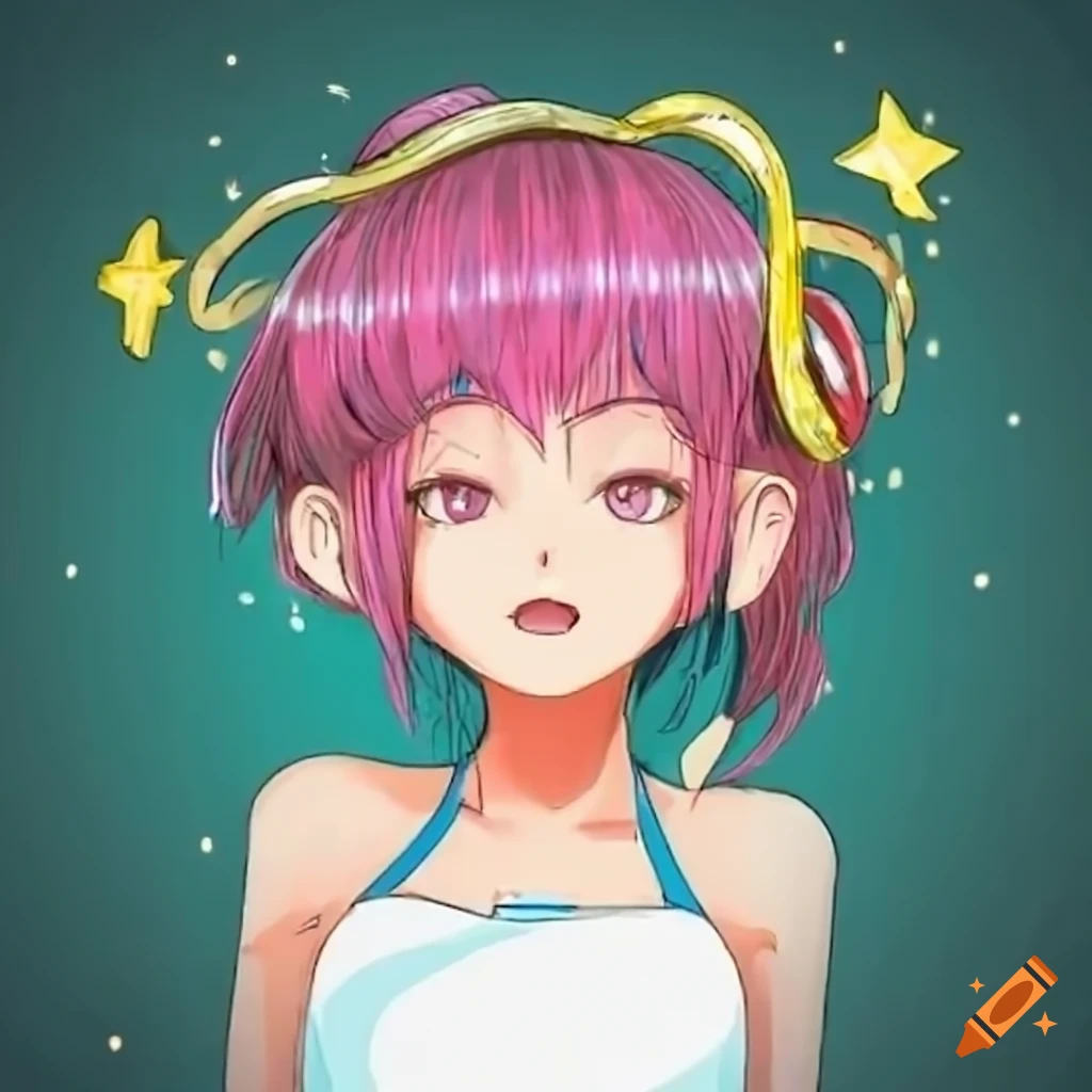 Dizzy anime girl with stars swirling around, wearing a tennis uniform ...