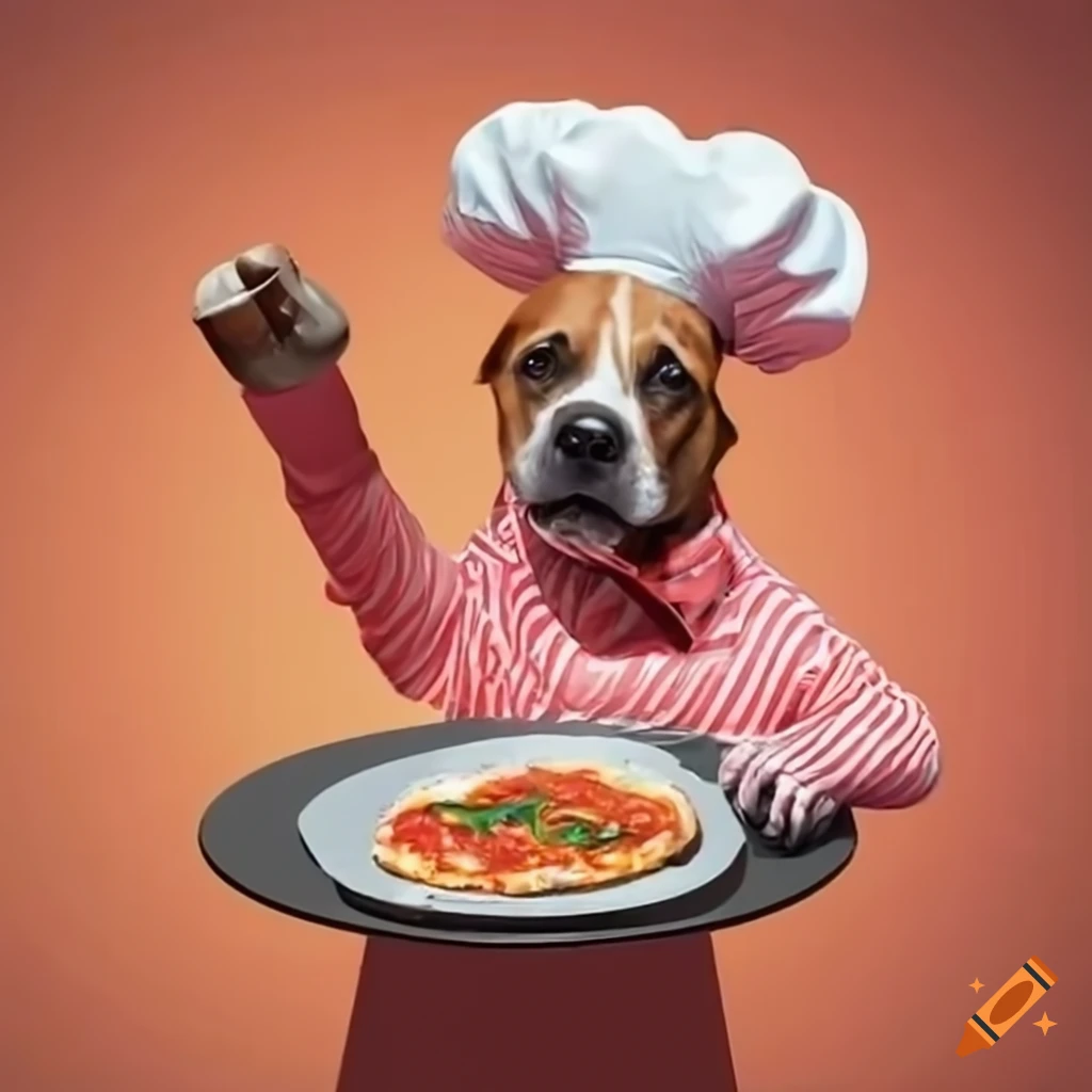 Dogs baking pizza with a chef hat on Craiyon
