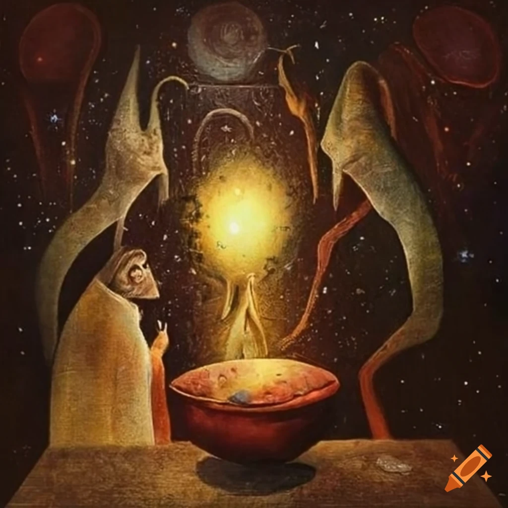 Remedios Varo painting of a spirit stirring a cauldron with fumes ...