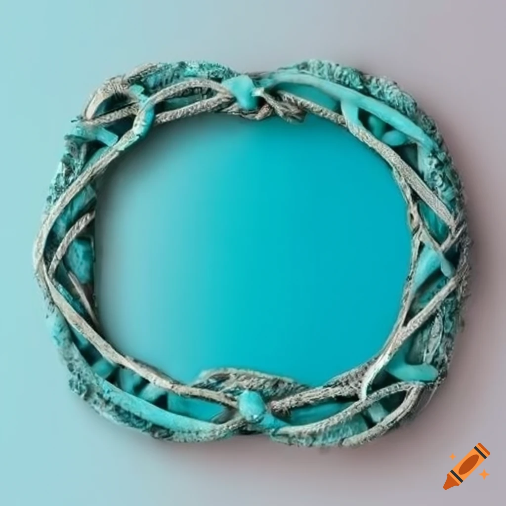 Turquoise sculptured frames interwoven with fish on Craiyon