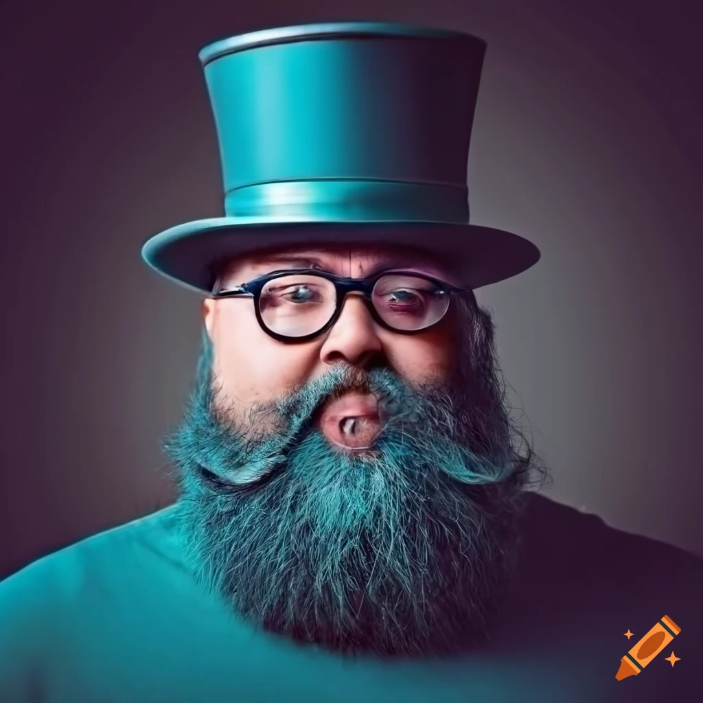 Portrait of a bearded man with glasses and a top hat on Craiyon