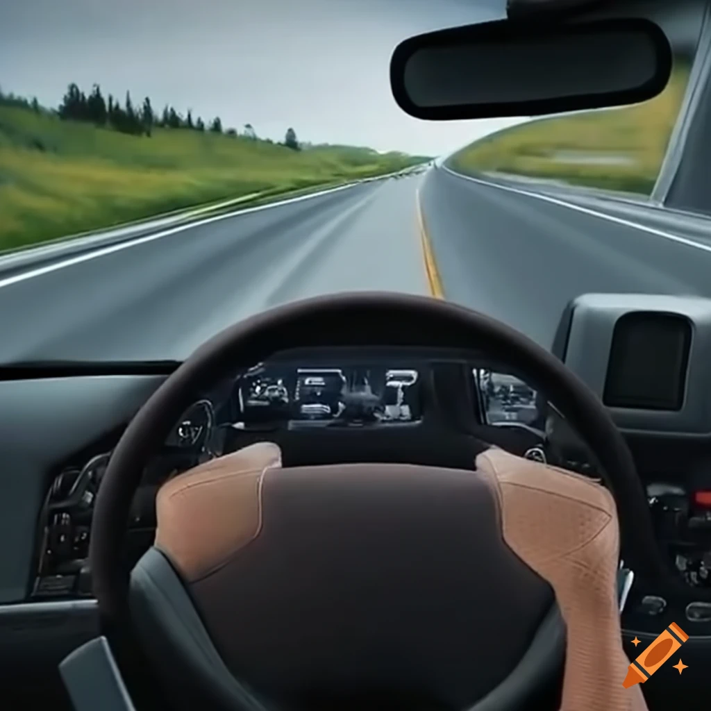 Trucker's point of view from the driver's seat on Craiyon