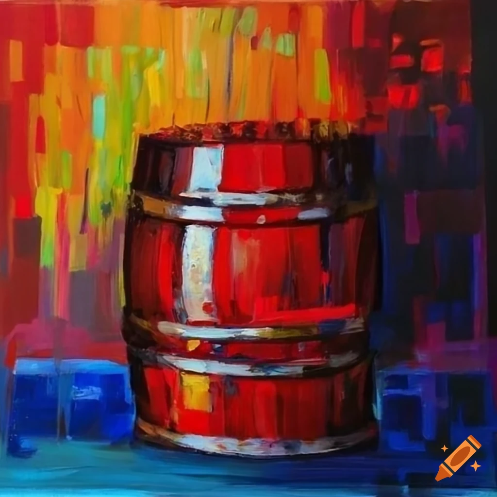 Colorful barrels of oil depicted on canvas on Craiyon