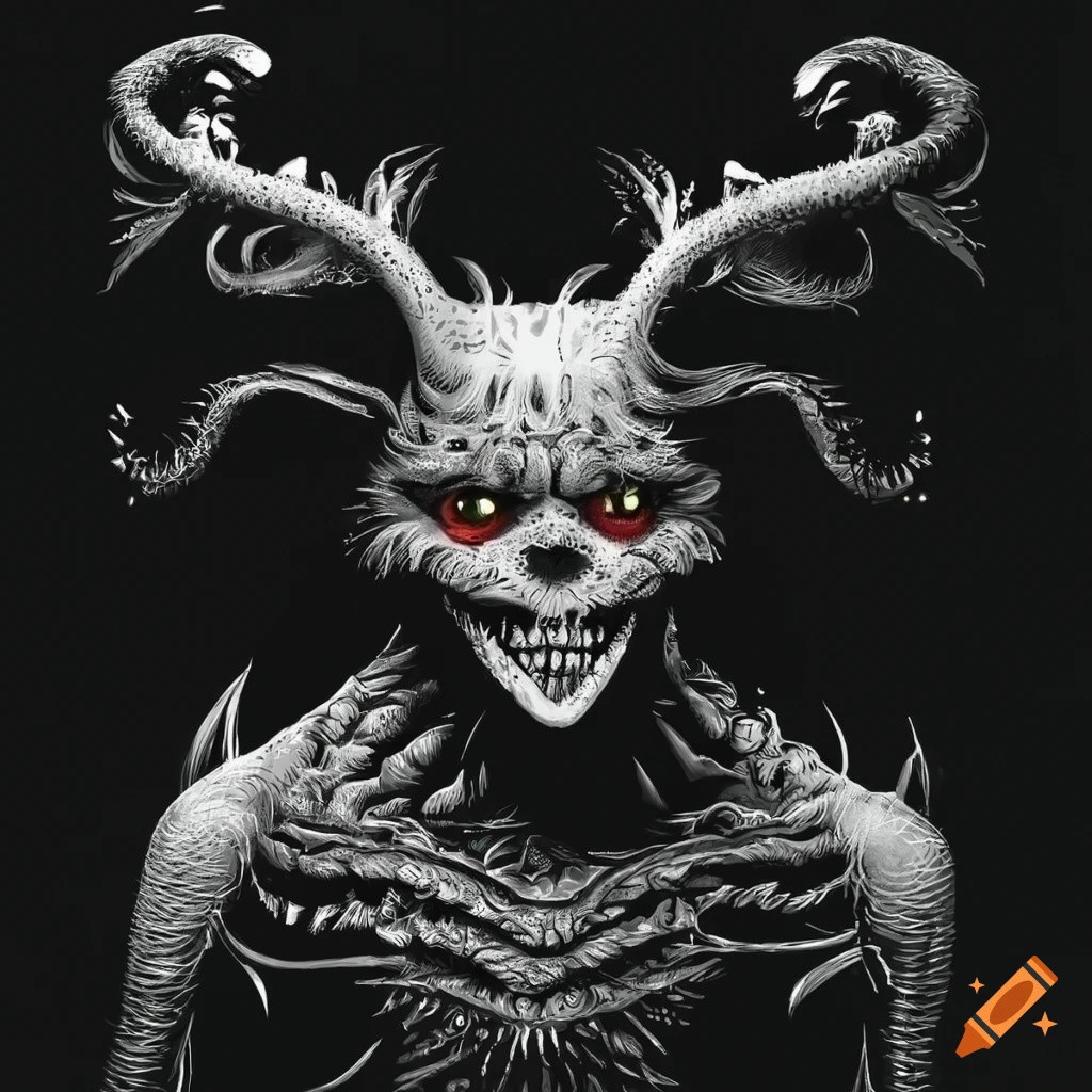 Monochrome creepy christmas creatures with a christmas tree in the ...