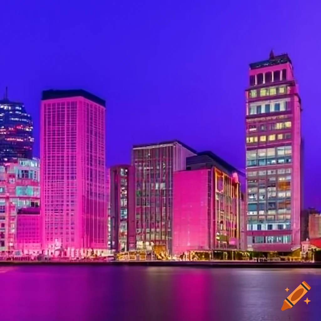 City with bright pink buildings on Craiyon