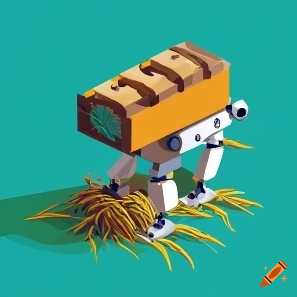 Robot harvesting rice in isometric view with dada style on Craiyon
