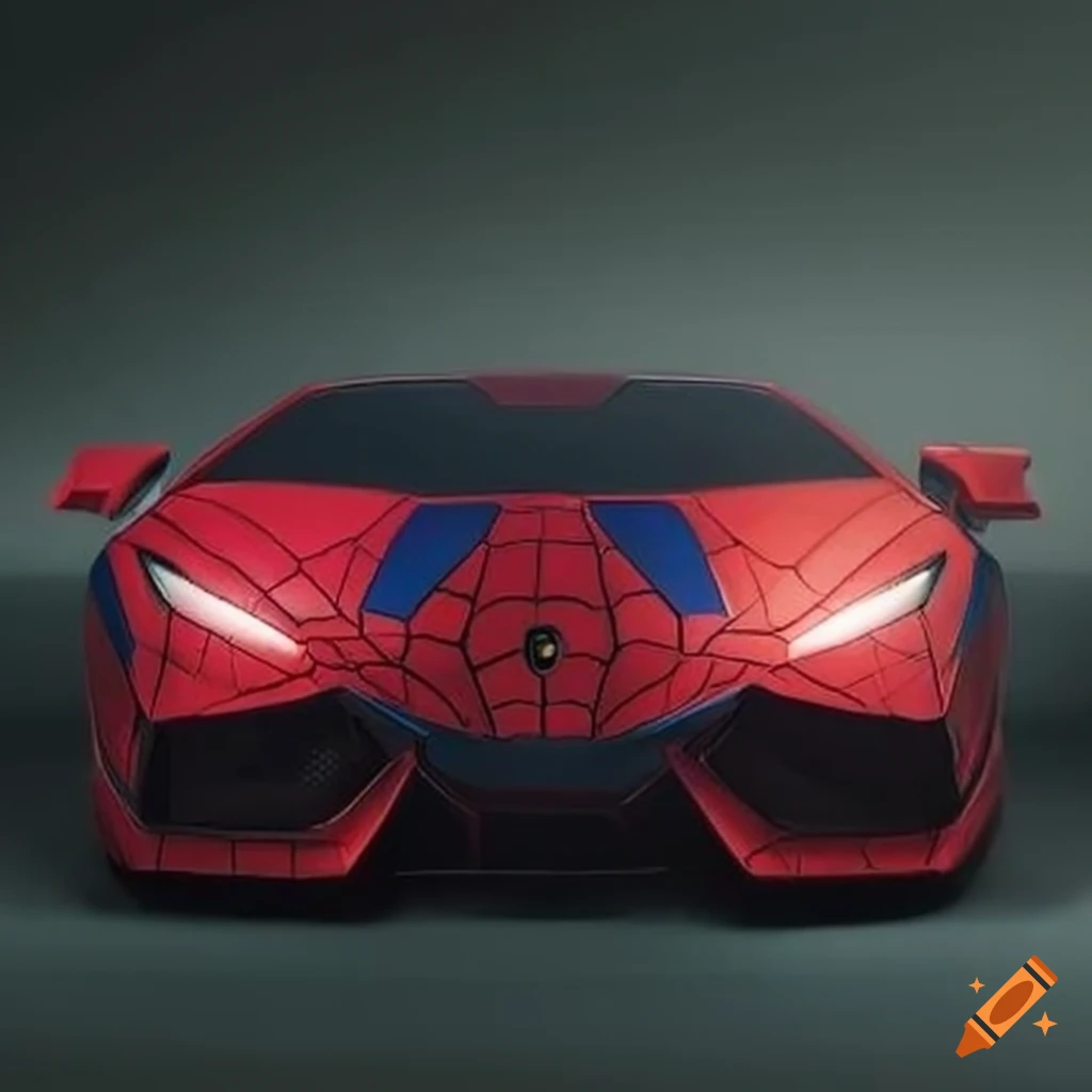 Illustration of Spider man as a Lamborghini car on Craiyon