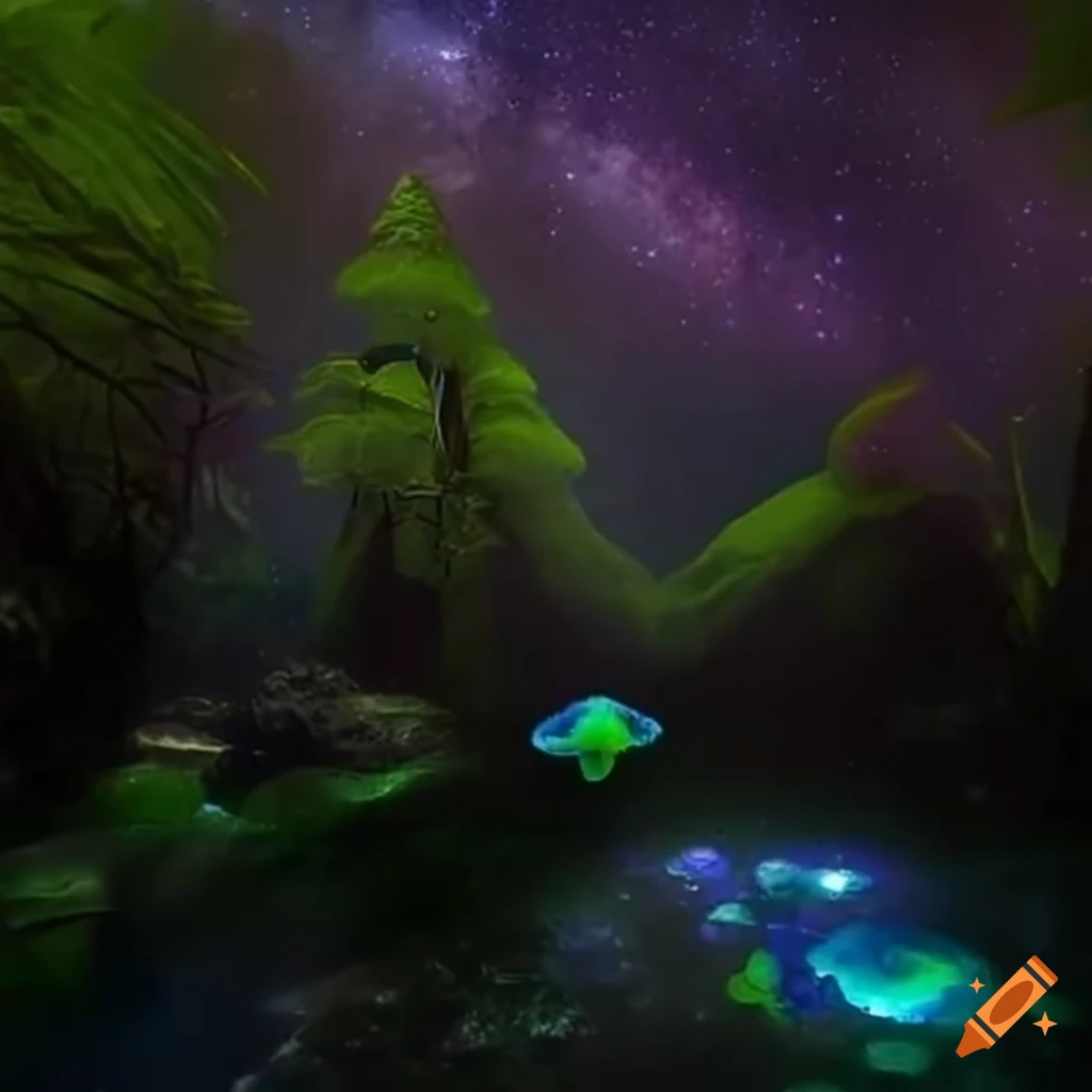 Alien planet's enchanting landscapes with glowing rivers, mystical ...