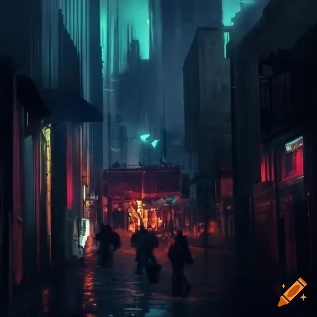 Crowded blade runner style street with night rain on Craiyon