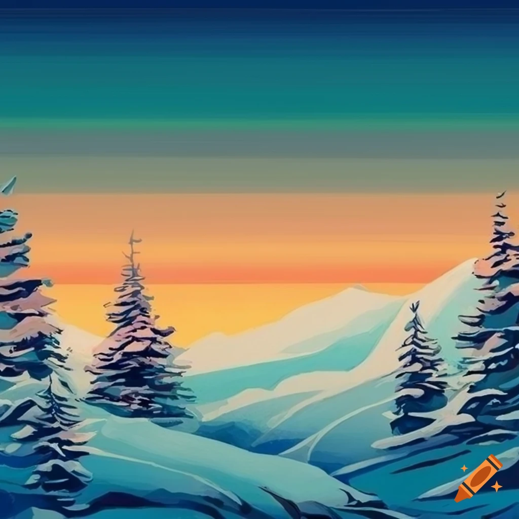 Winter landscape pop art illustration on Craiyon