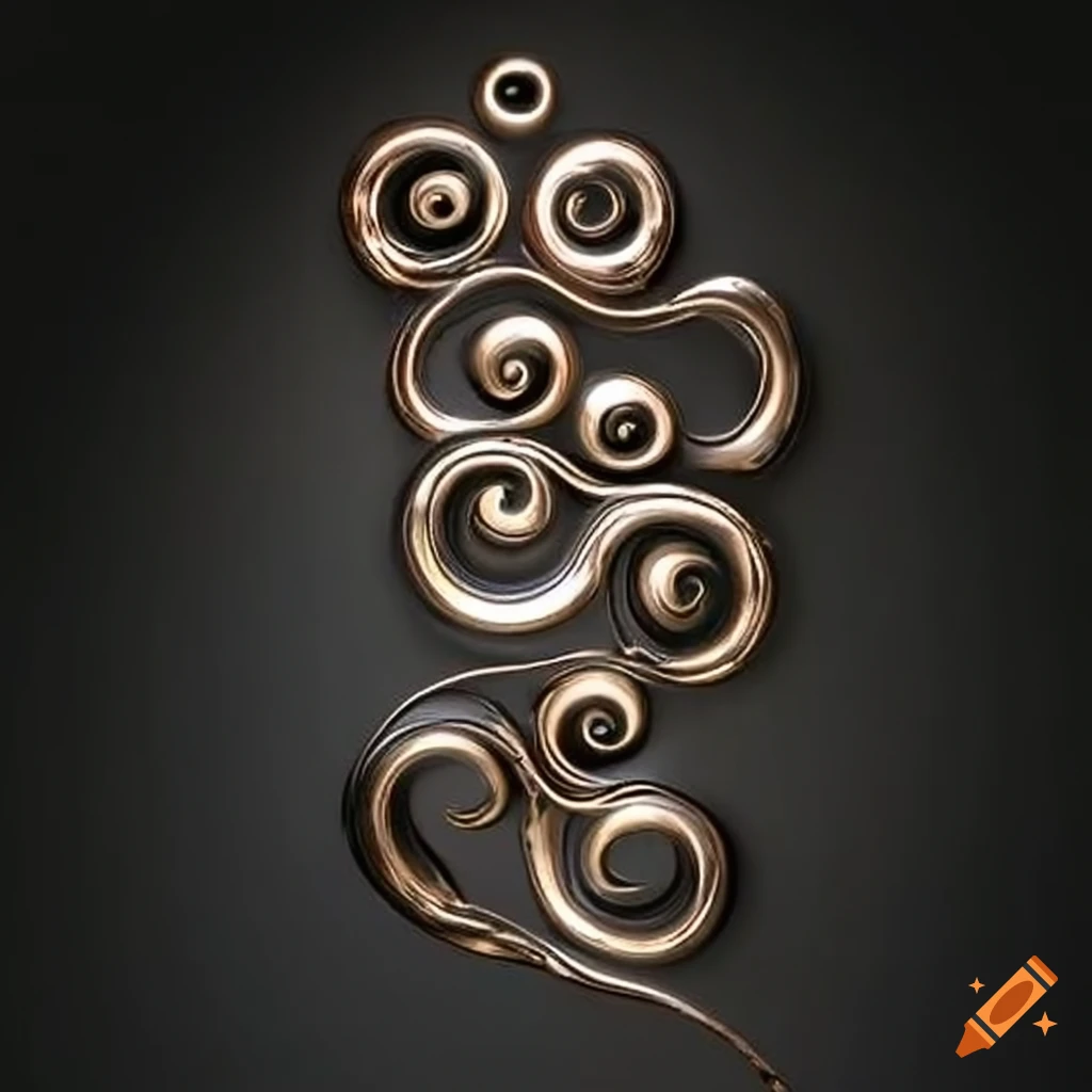 Intricate metalwork with patterns, pipes, swirls, orbs, and poles on ...