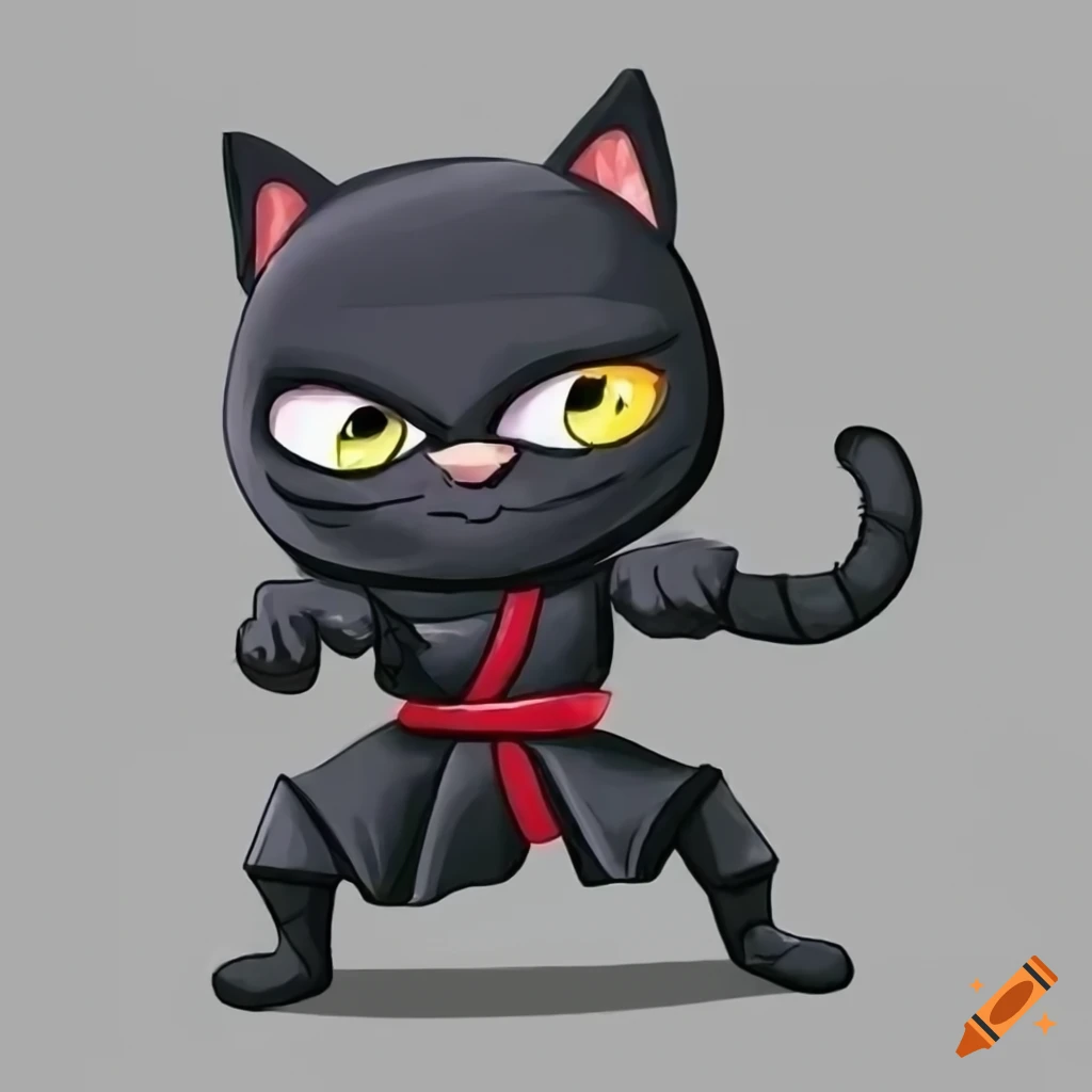 Cartoon black ninja cat on Craiyon