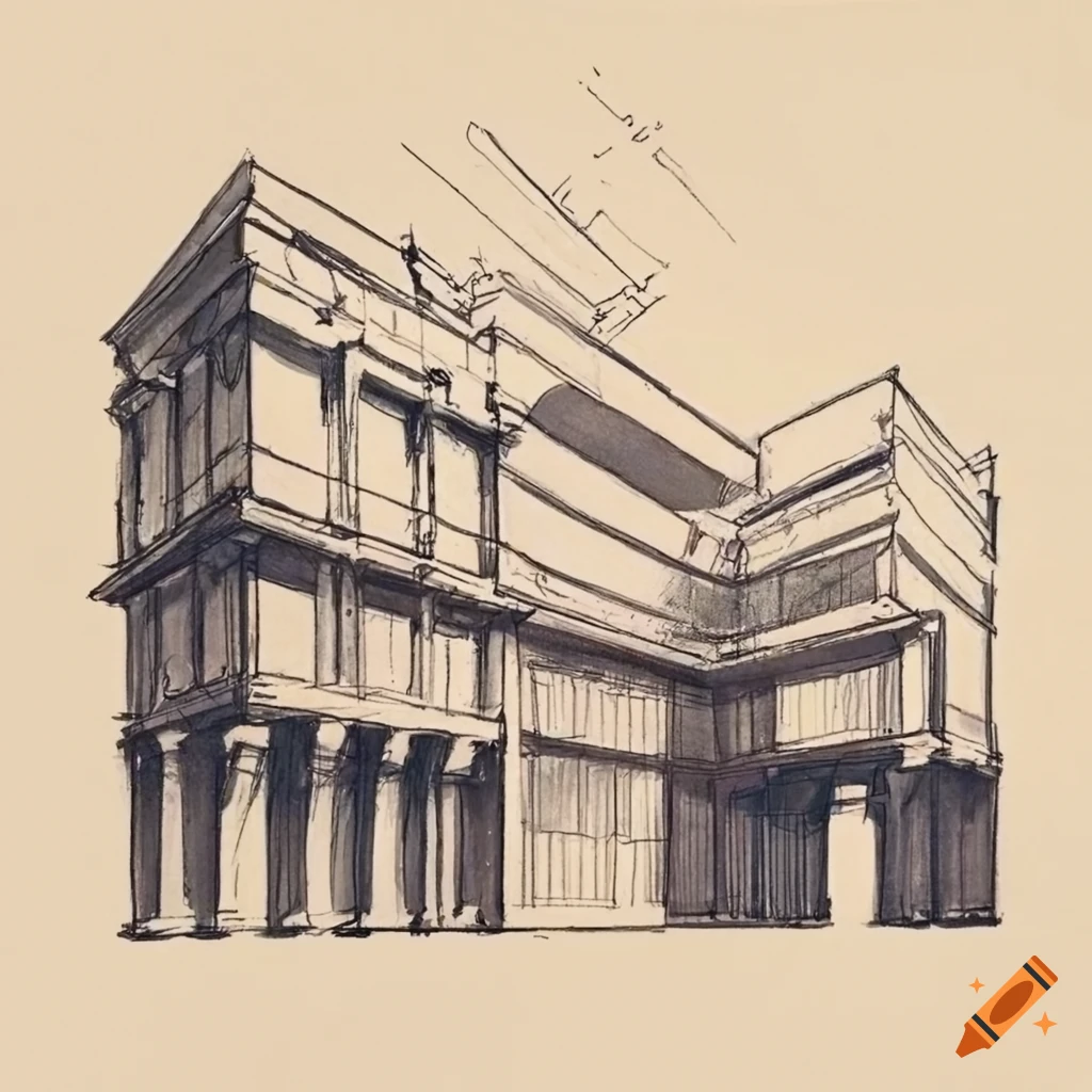 Architectural sketch layout of modernist classicism on Craiyon