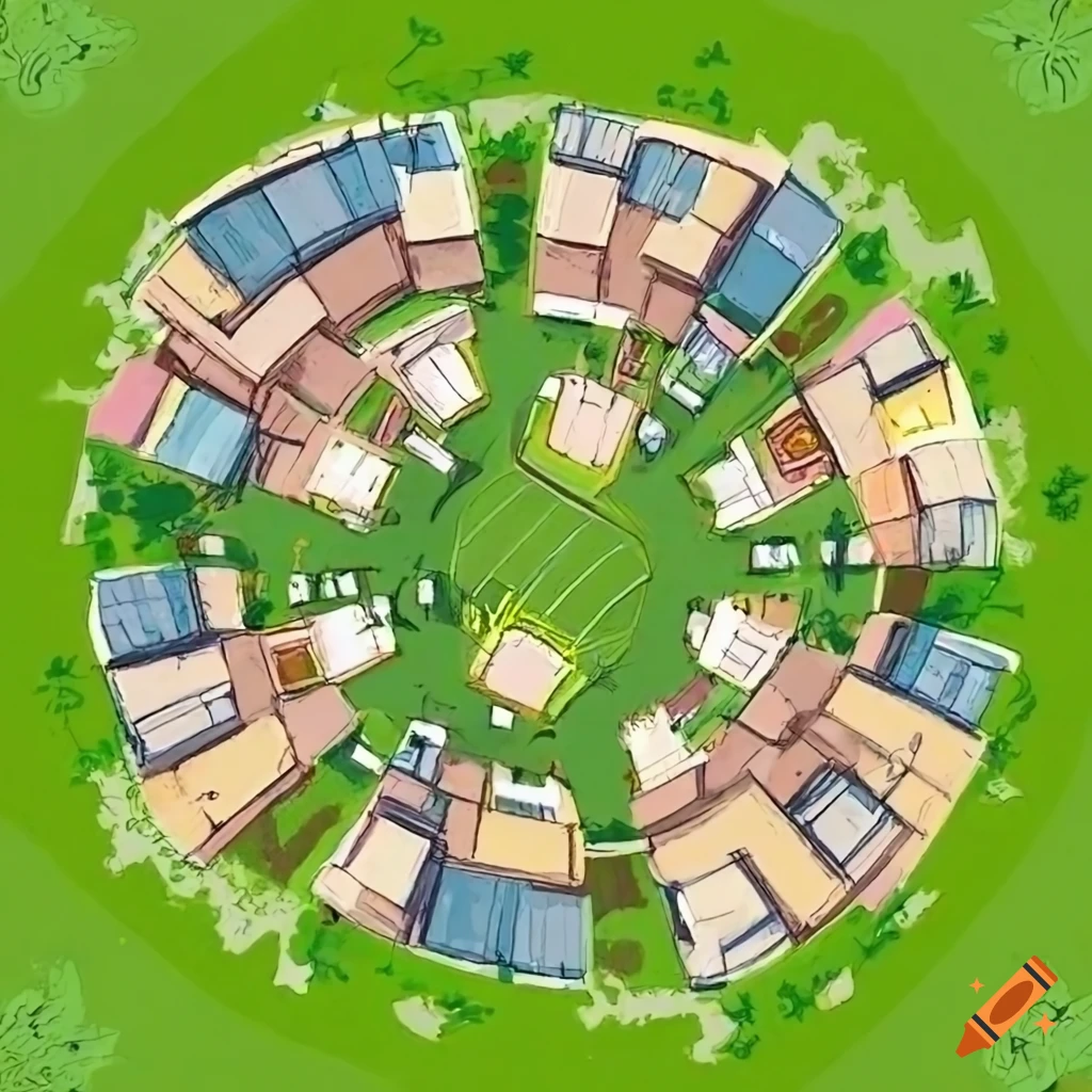 Top down view of an urban suburb with residential buildings, green ...
