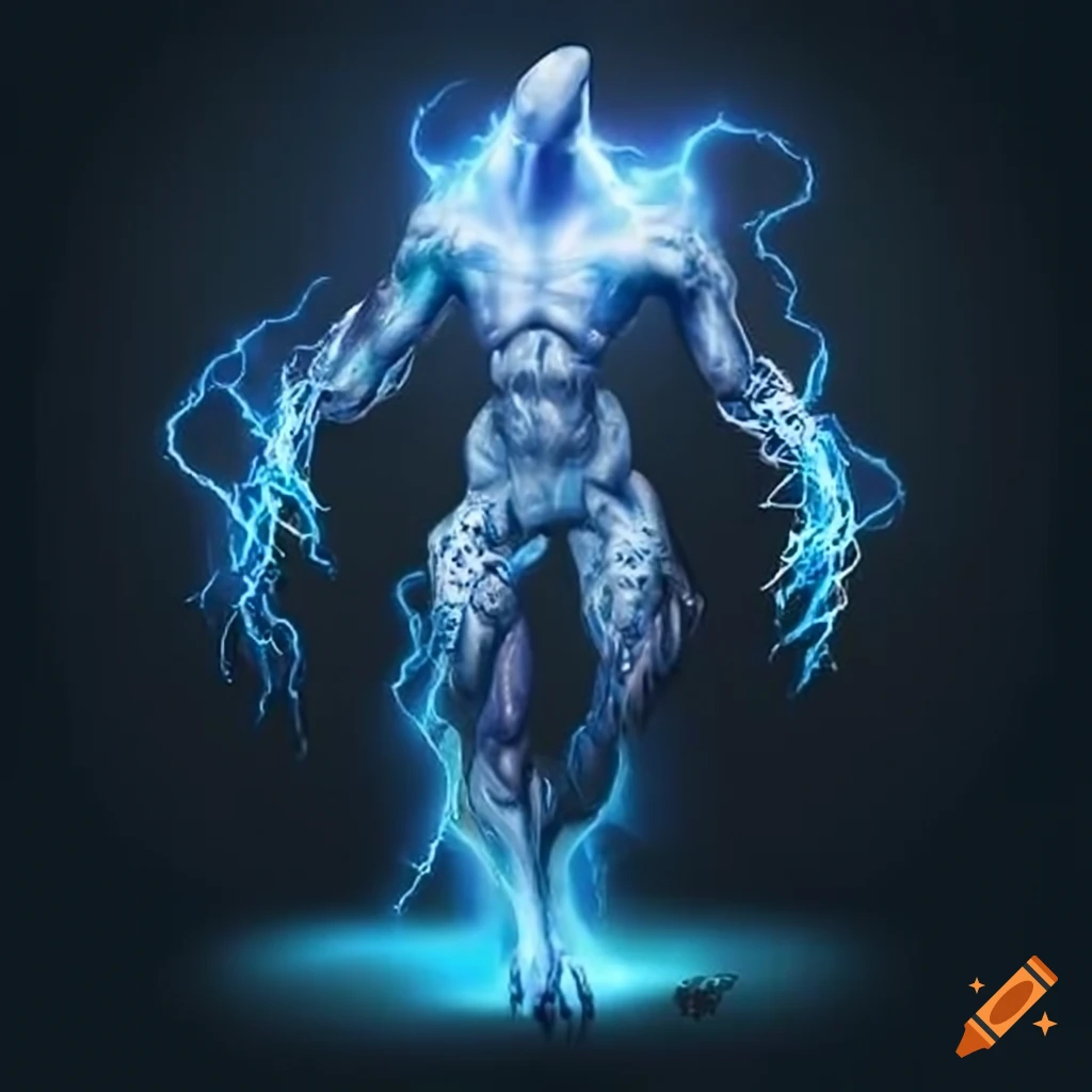 Lightning elemental with humanoid body on Craiyon