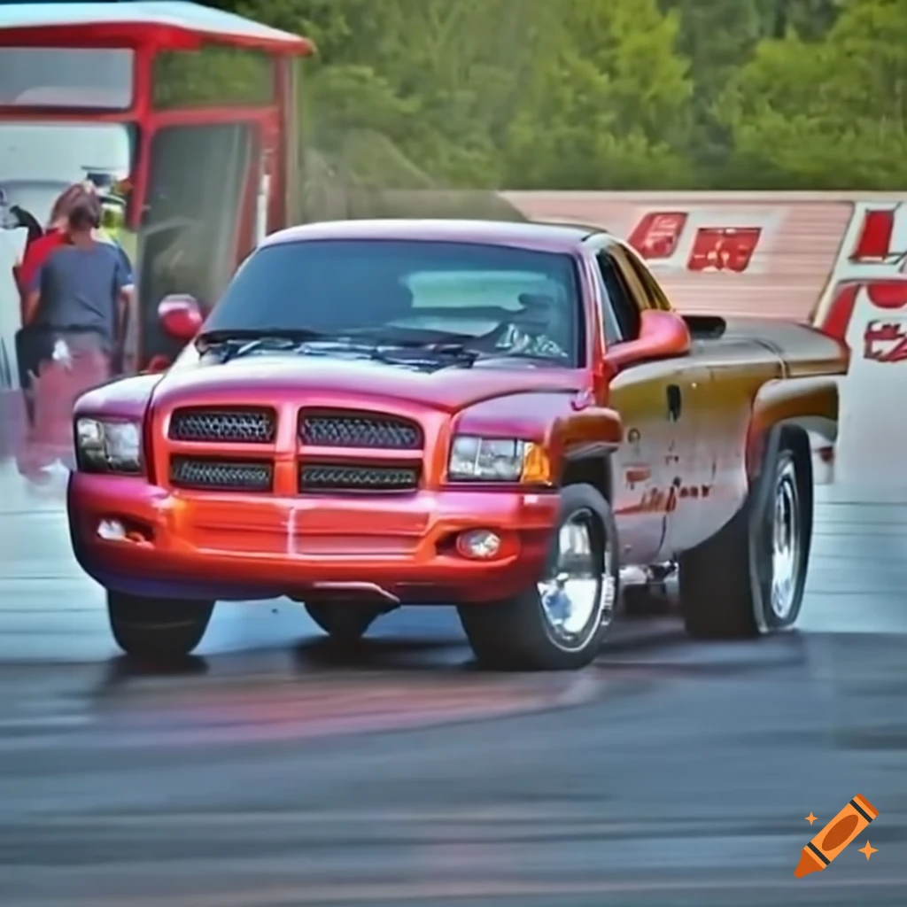 Dodge dakota racing on drag strip on Craiyon