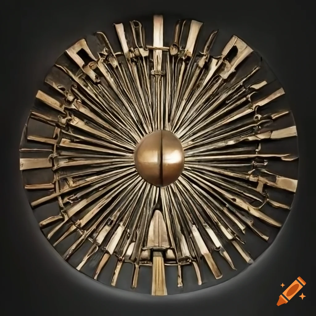 Detailed art deco metal architectural sculpture on a museum wall on Craiyon