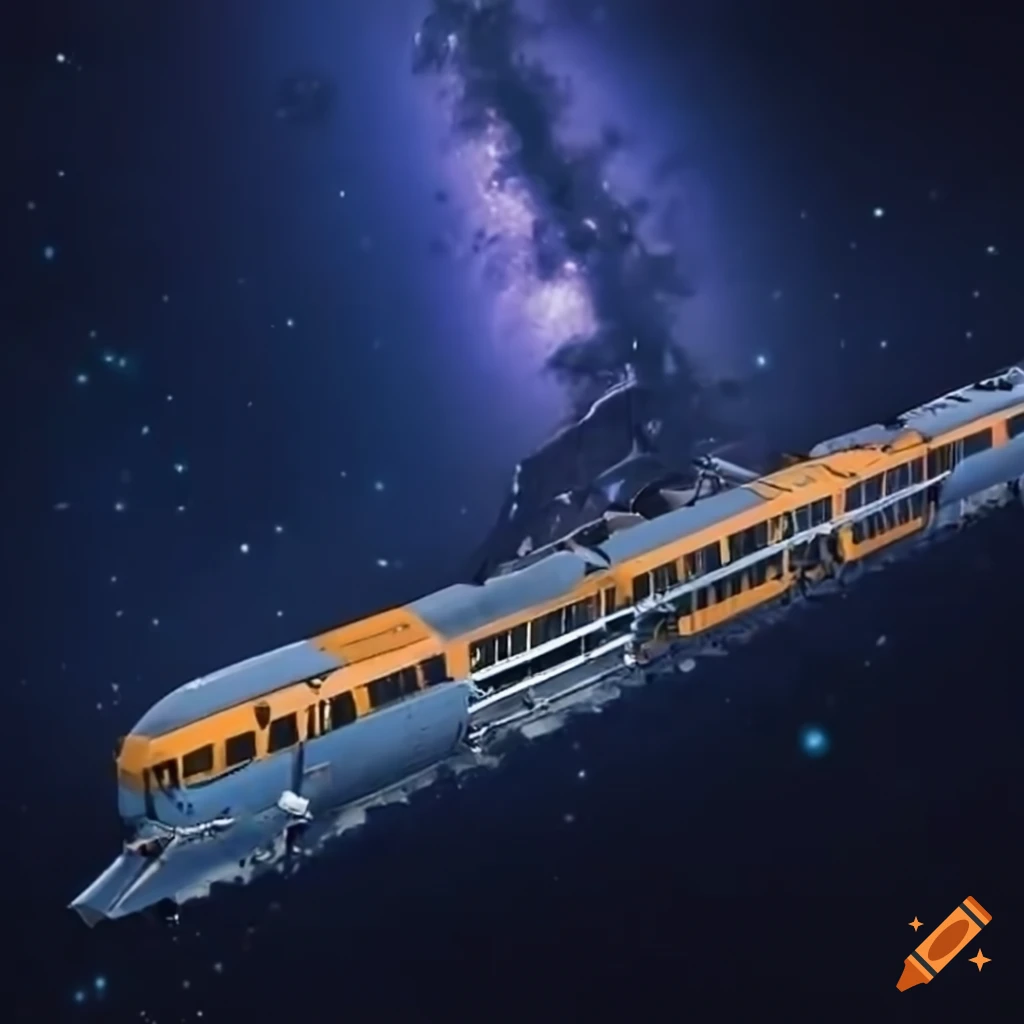 Train traveling through outer space on Craiyon