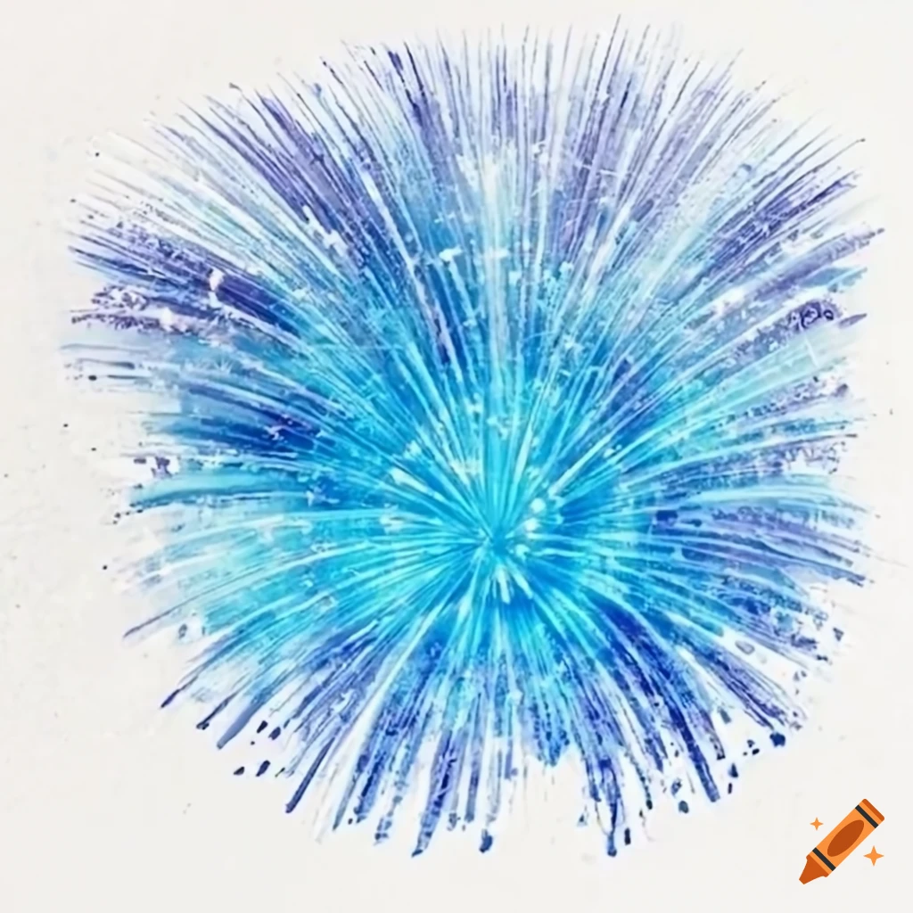 Blue fireworks in watercolor on white background on Craiyon