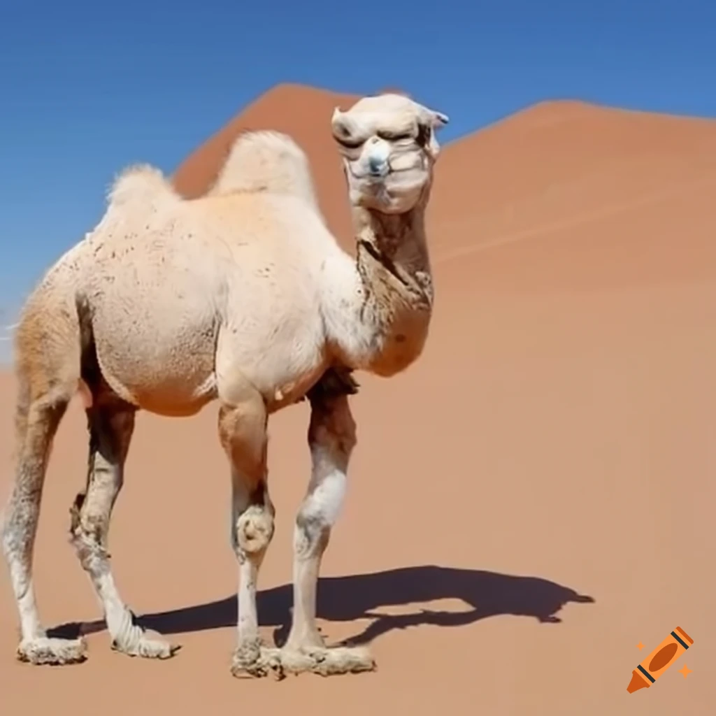 White camel in the desert on Craiyon