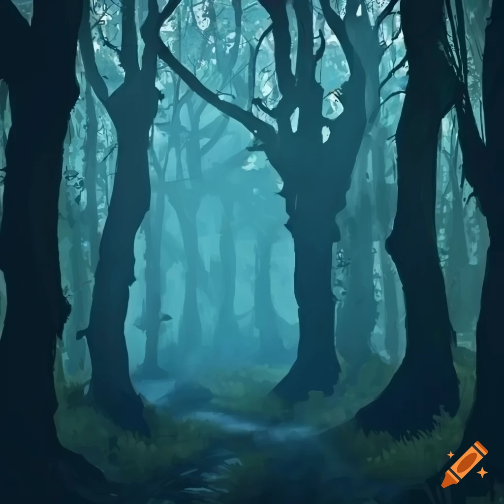 Forest path in Witcher style with a view from the top of the trees on ...