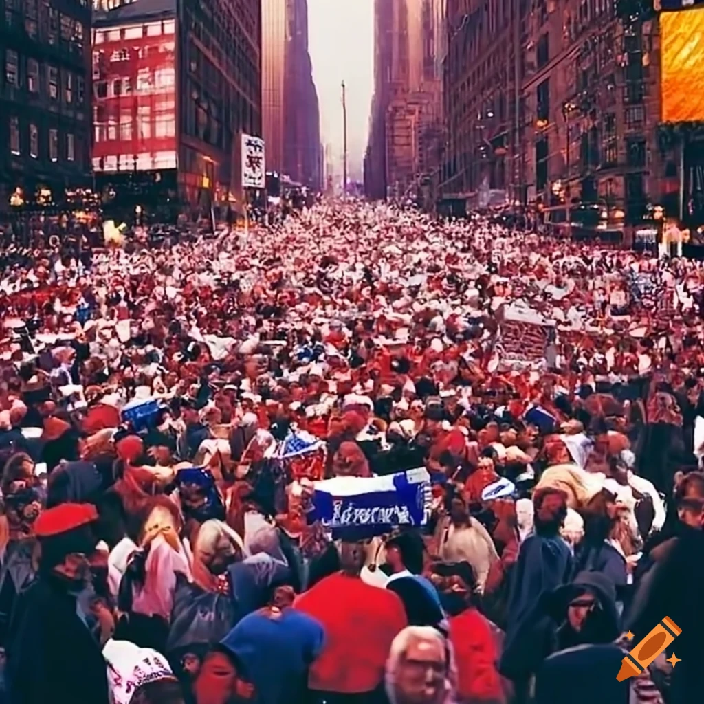 Crowd at a political rally in new york during the 2000s on Craiyon