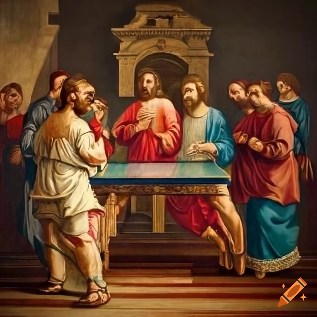 Mural of Jesus Christ playing table tennis with disciples in a ...