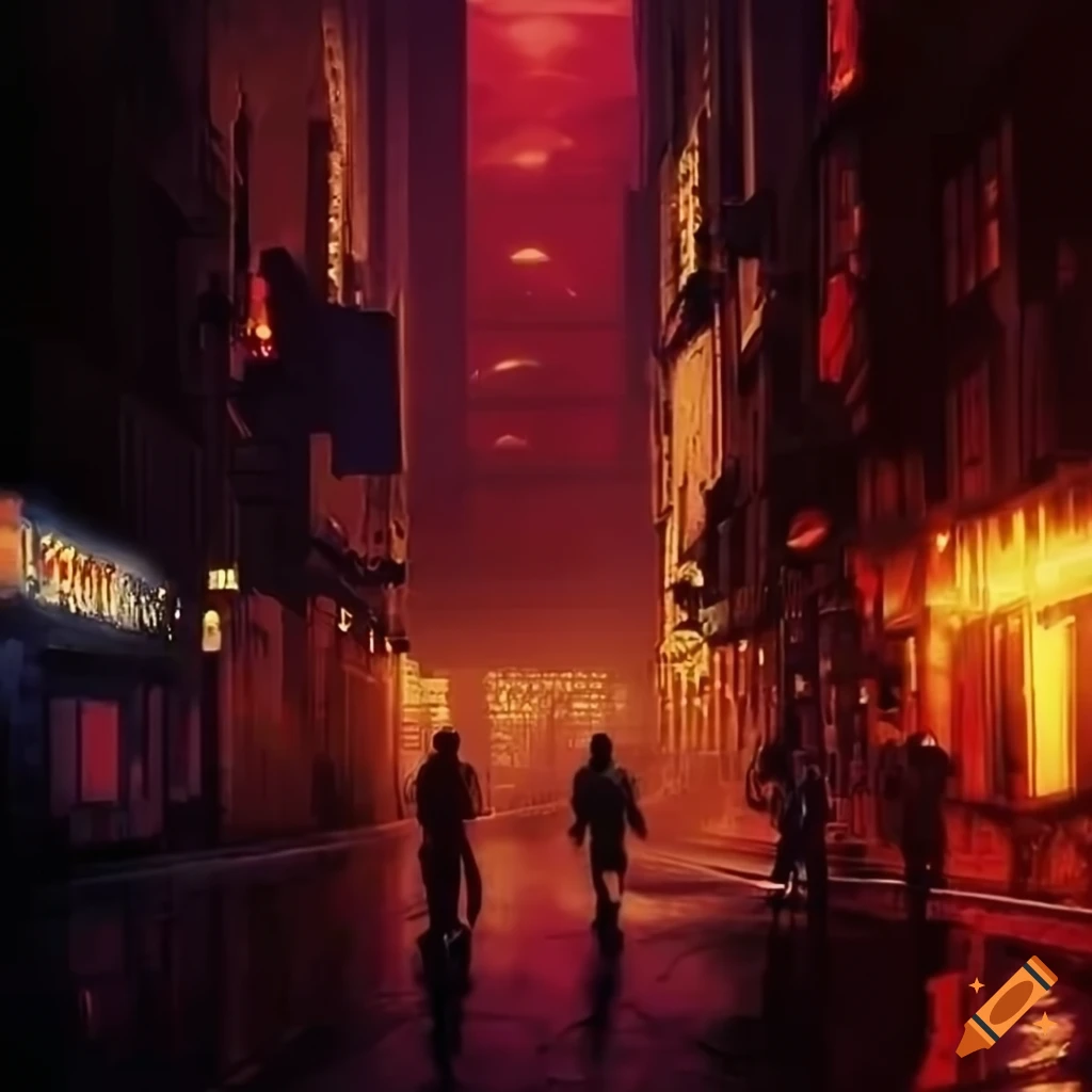 Crowded street in a blade runner style city at night on Craiyon