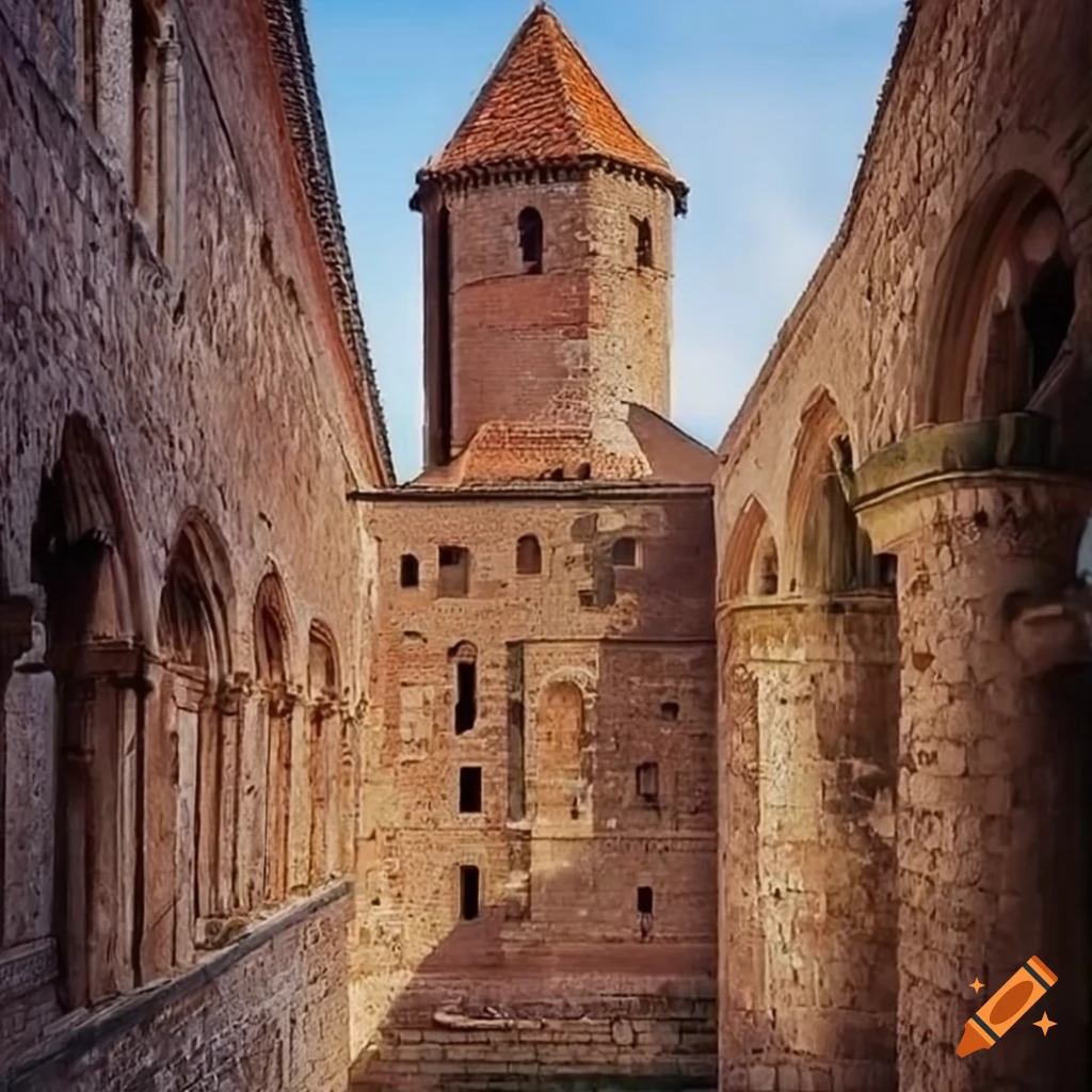 Medieval monastery complex in eastern part of croatia with brick walls ...