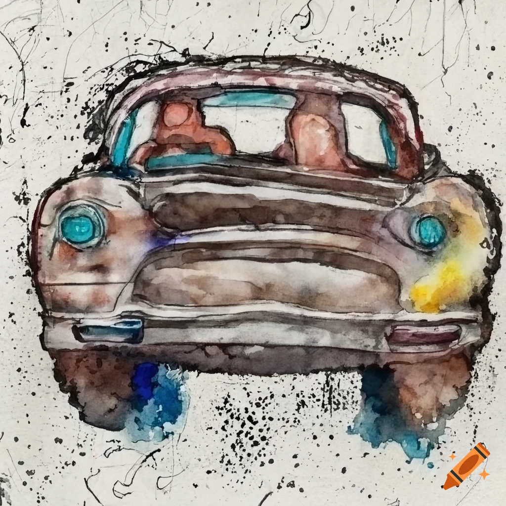Two young men with locs driving a car in a watercolor painting on Craiyon