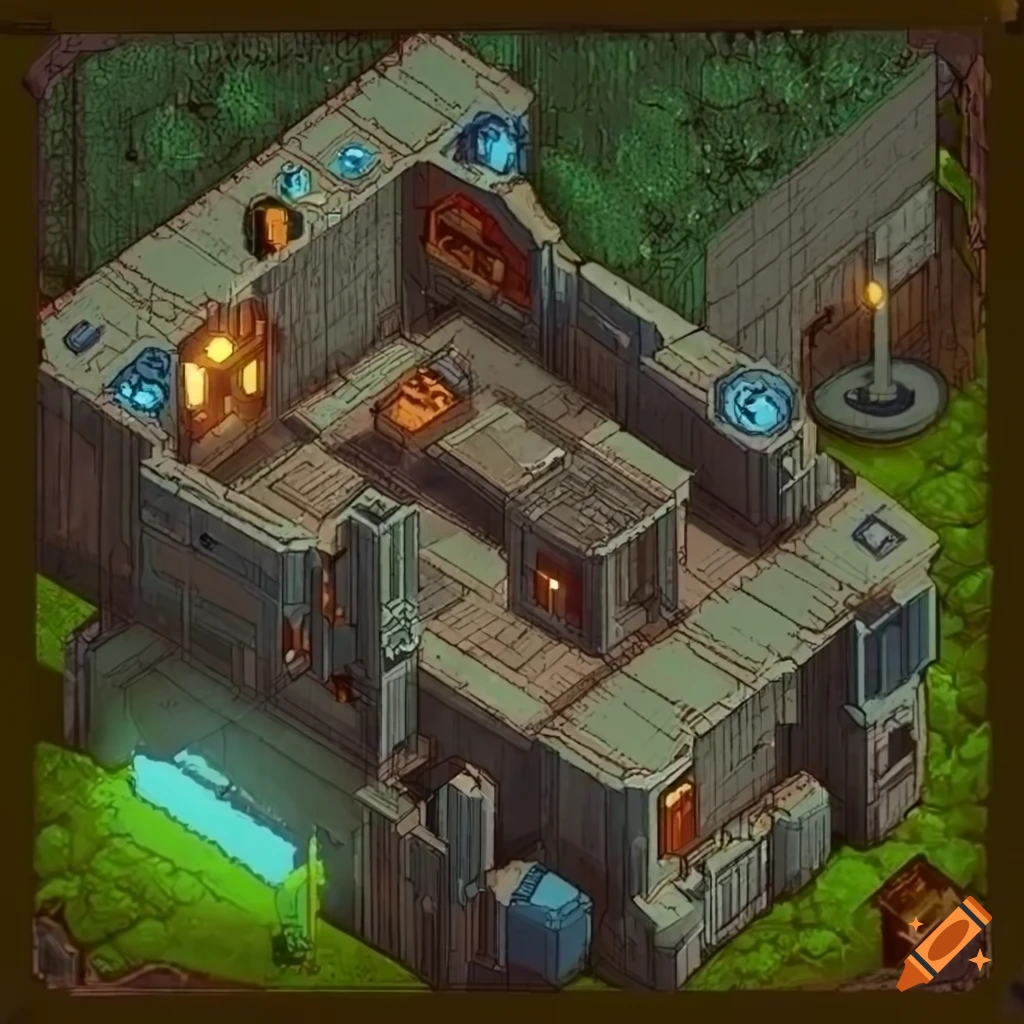 Isometric RPG map for sci-fi dystopian pixel art game on Craiyon