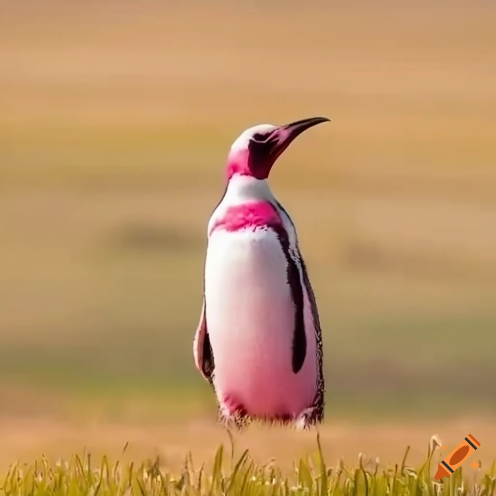 Group of cute pink penguins socializing in african grasslands on Craiyon