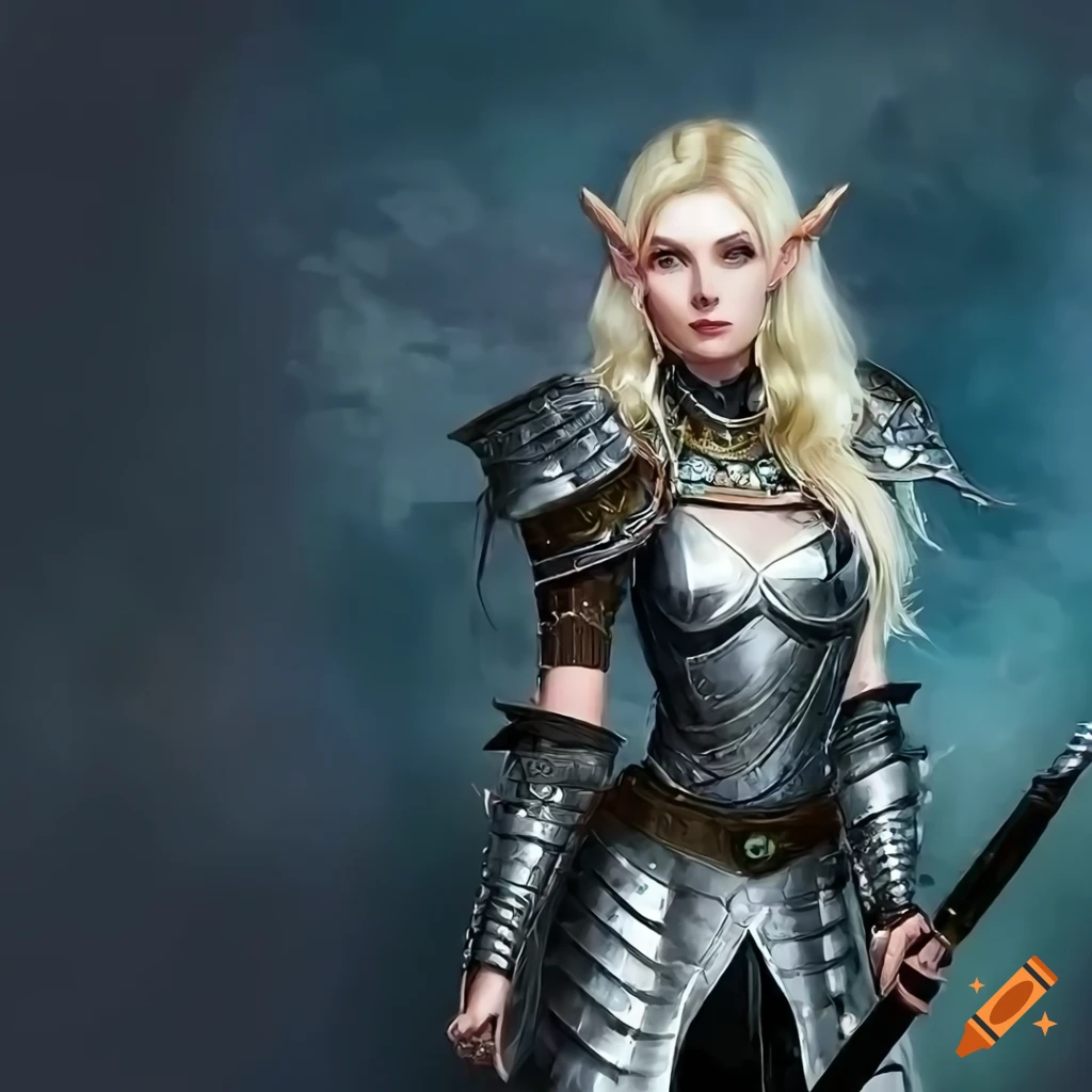 Light blond-haired elf with golden eyes and pointed ears in stunning ...