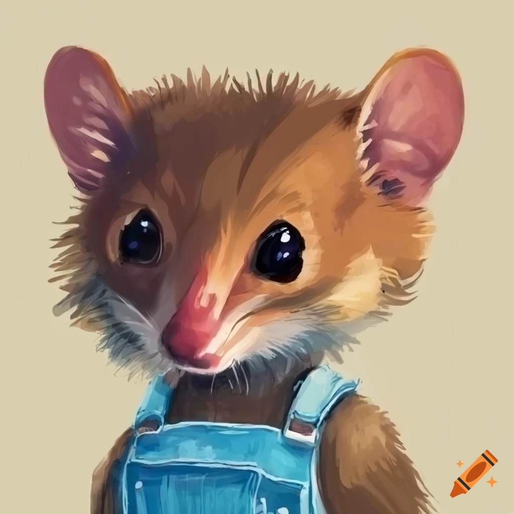 Furry spotted Quoll wearing overalls and drawing on Craiyon