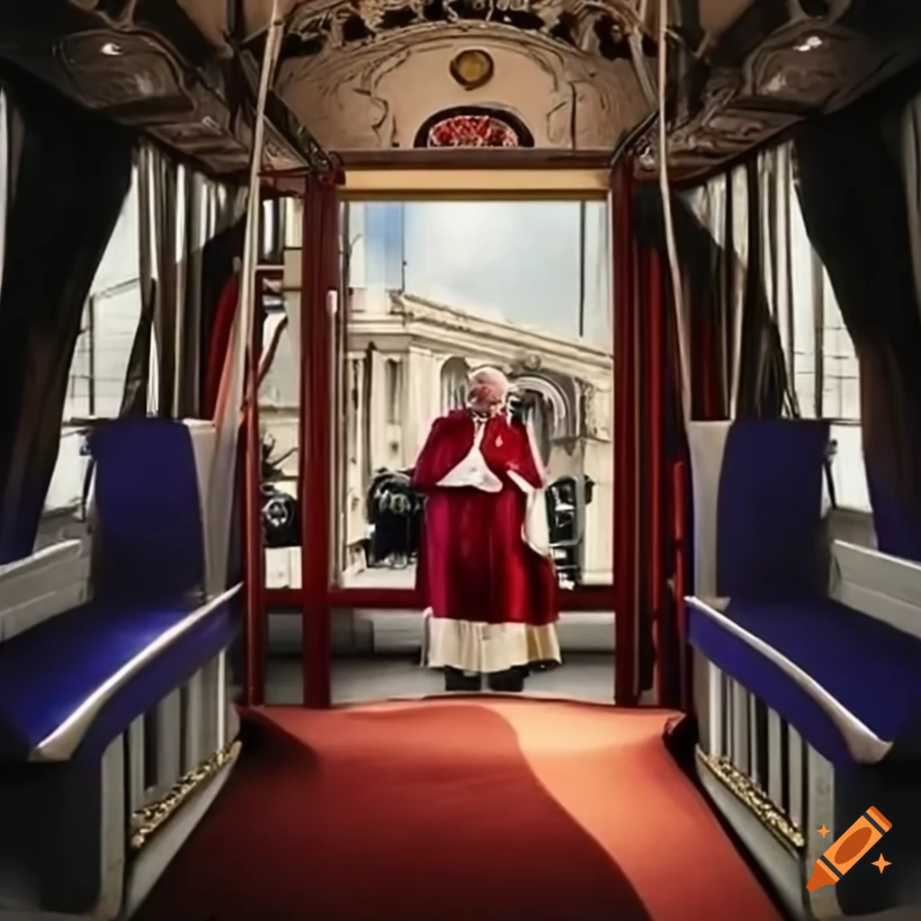 Pope francis driving a 40's style tramway on Craiyon