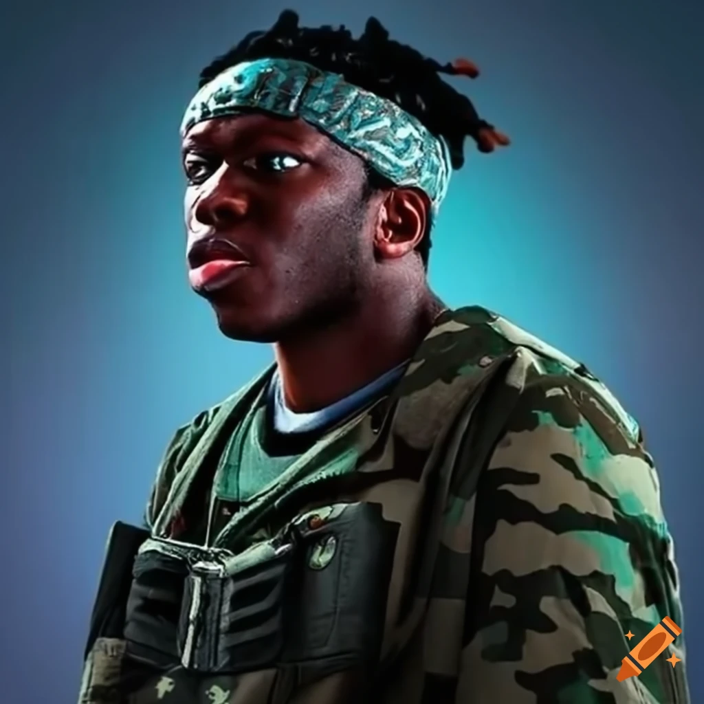 Ksi portrayed as a war veteran on Craiyon