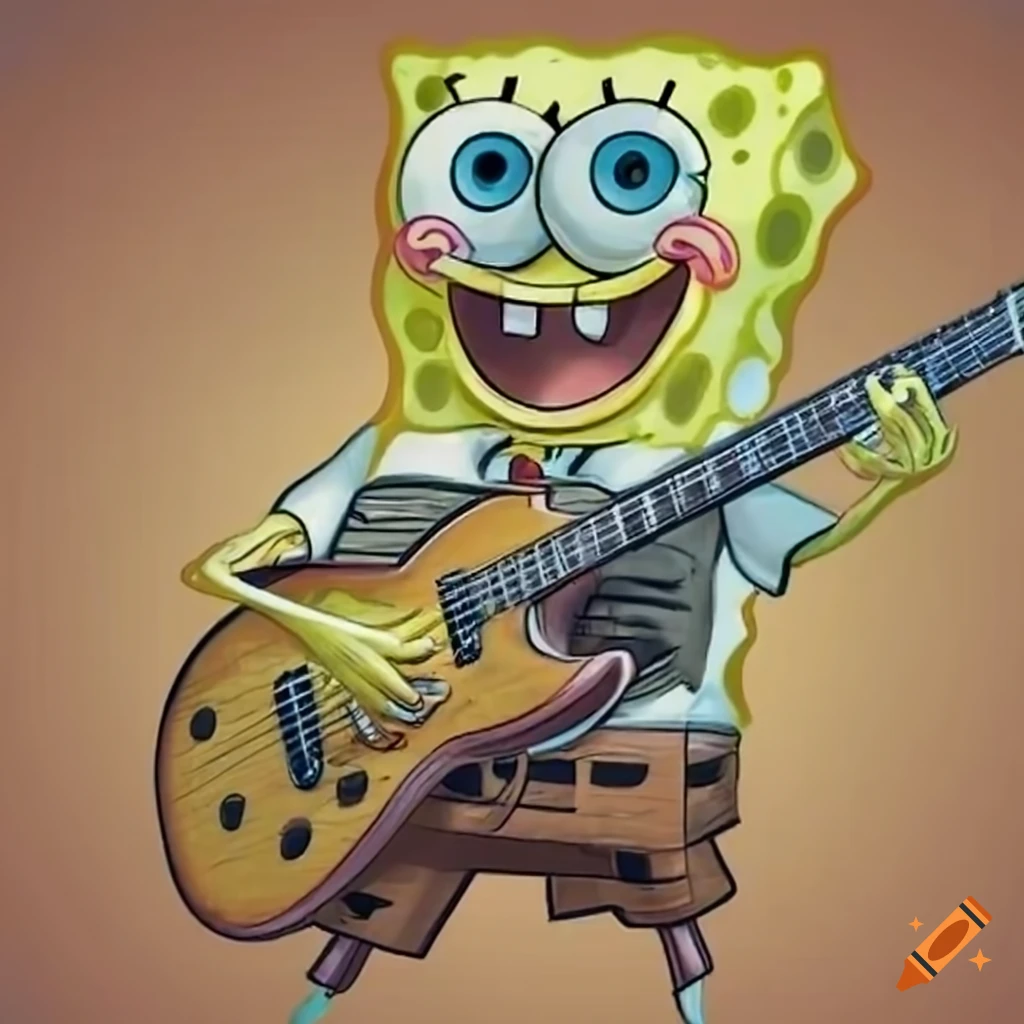 Spongebob playing an electric guitar in a fun caricature on Craiyon