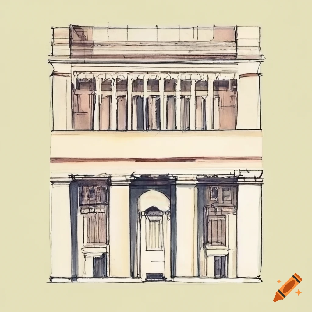 Architectural sketch layout of classicist modernism on Craiyon