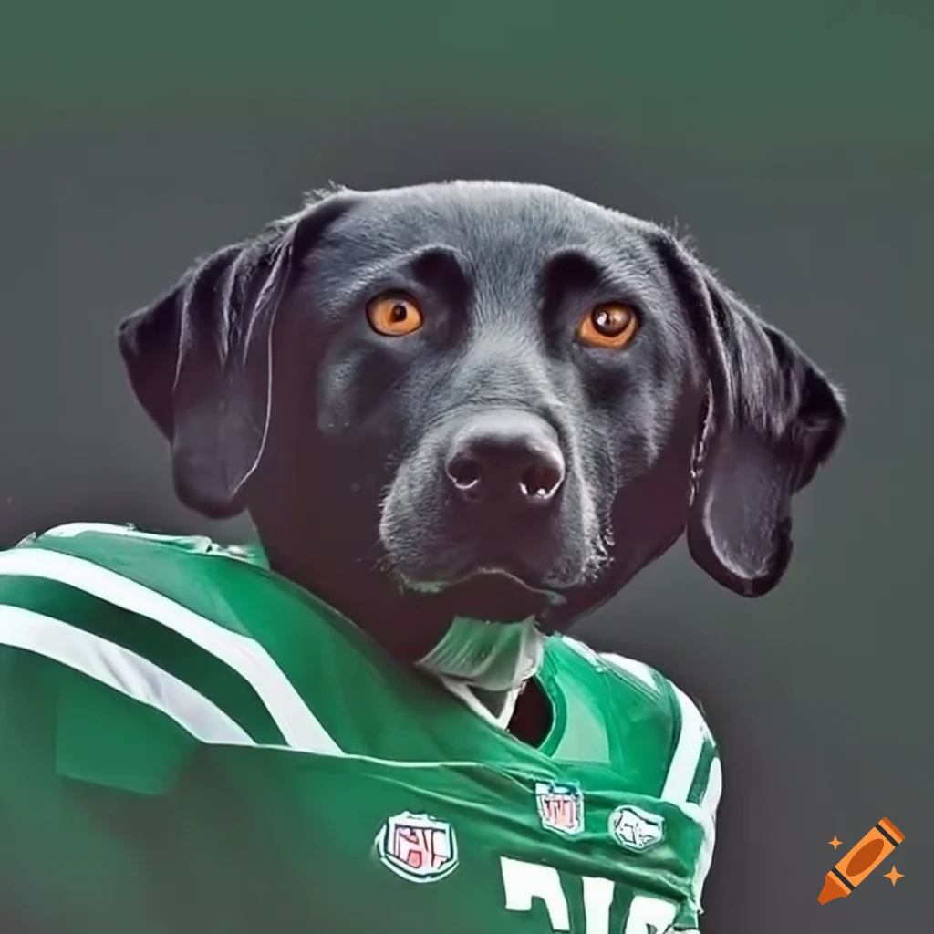 Black labrador playing quarterback in metlife stadium with new york ...
