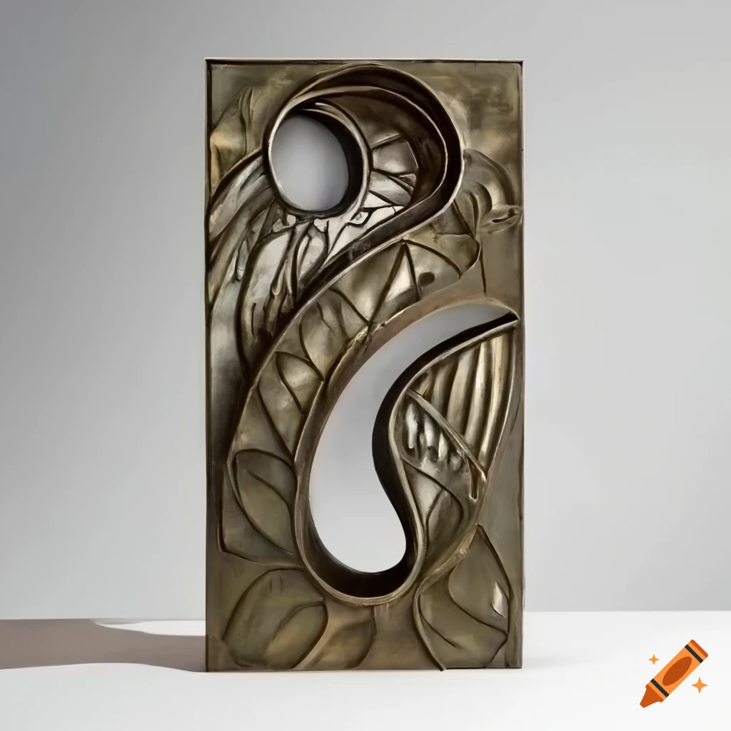 Art deco metal architectural sculpture on museum wall on Craiyon