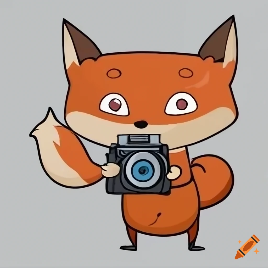 Cartoon fox holding a camera on Craiyon