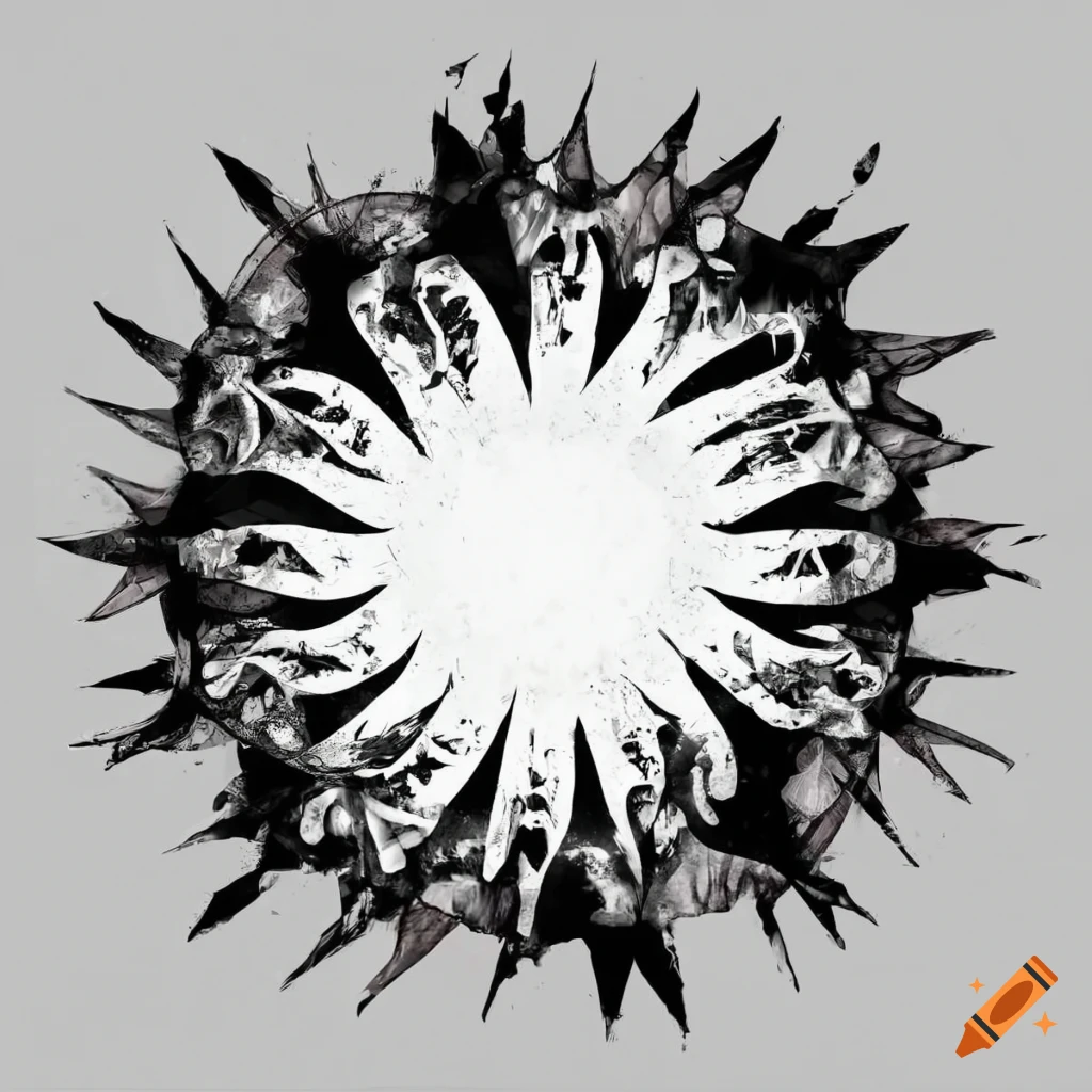 Classic black and white tribal spiked circle template for text design on Craiyon