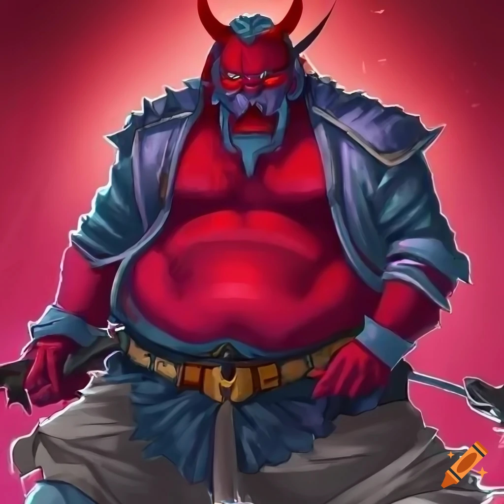 Chubby handsome red oni on Craiyon