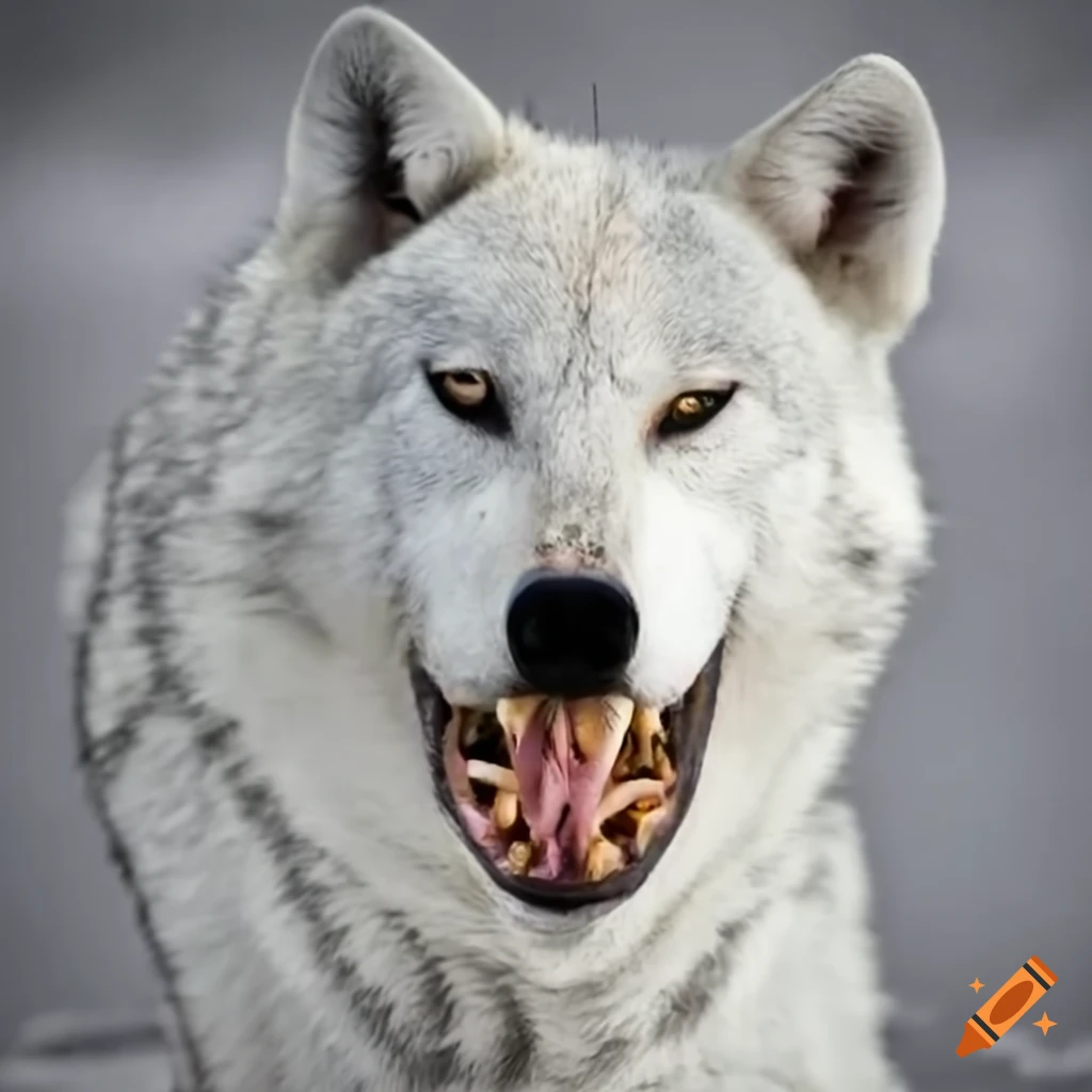 Close-up of unique white wolf with one eye on Craiyon