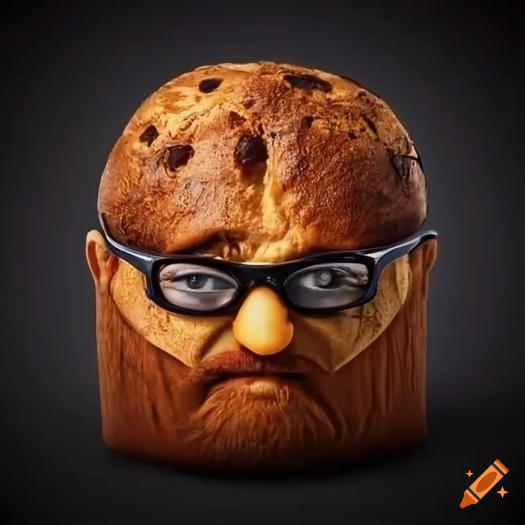 Very angry face with spectacles and ginger beard on panettone on Craiyon