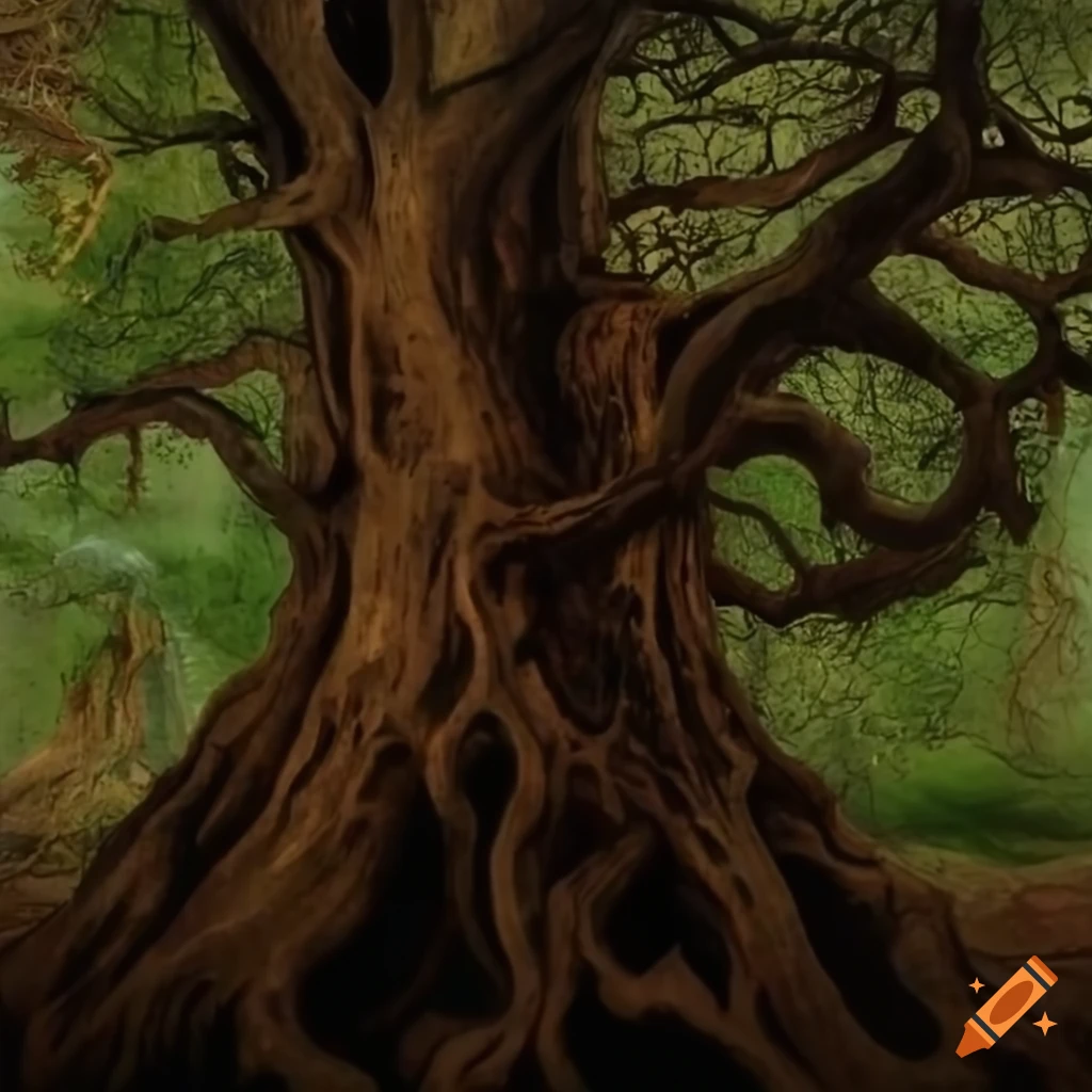 Ancient tree with sinister intentions on Craiyon