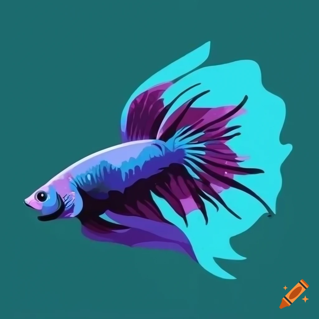 Crowntail cute betta fish in minimalistic vector art on Craiyon