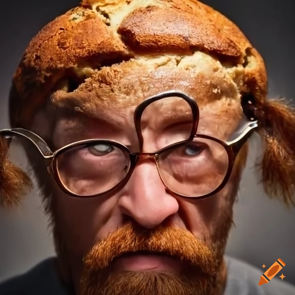 Panettone depicting a very angry face with spectacles and ginger beard ...