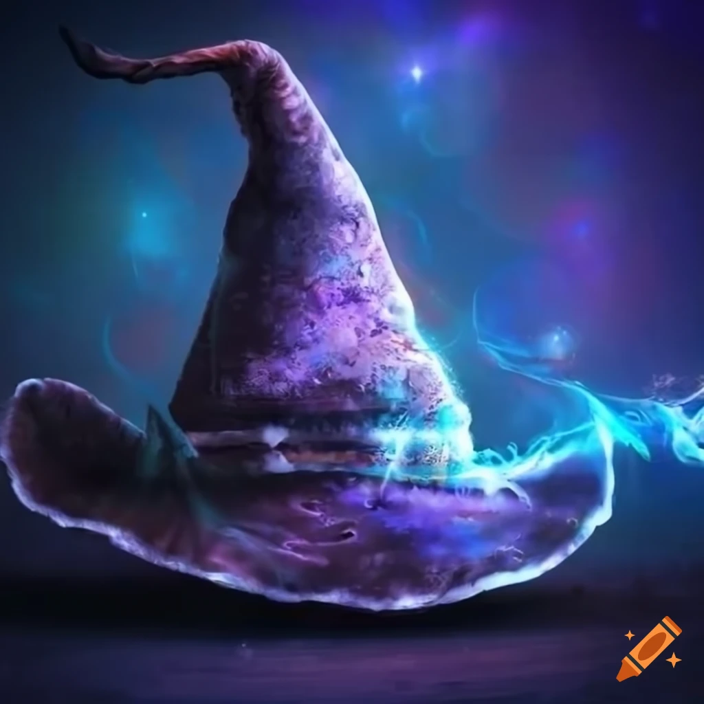Glowing wizard hat with flames and magical particles in high resolution ...