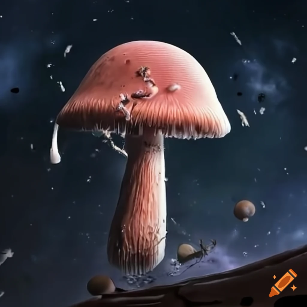 Parasitic mushroom infested space station with astronaut on Craiyon